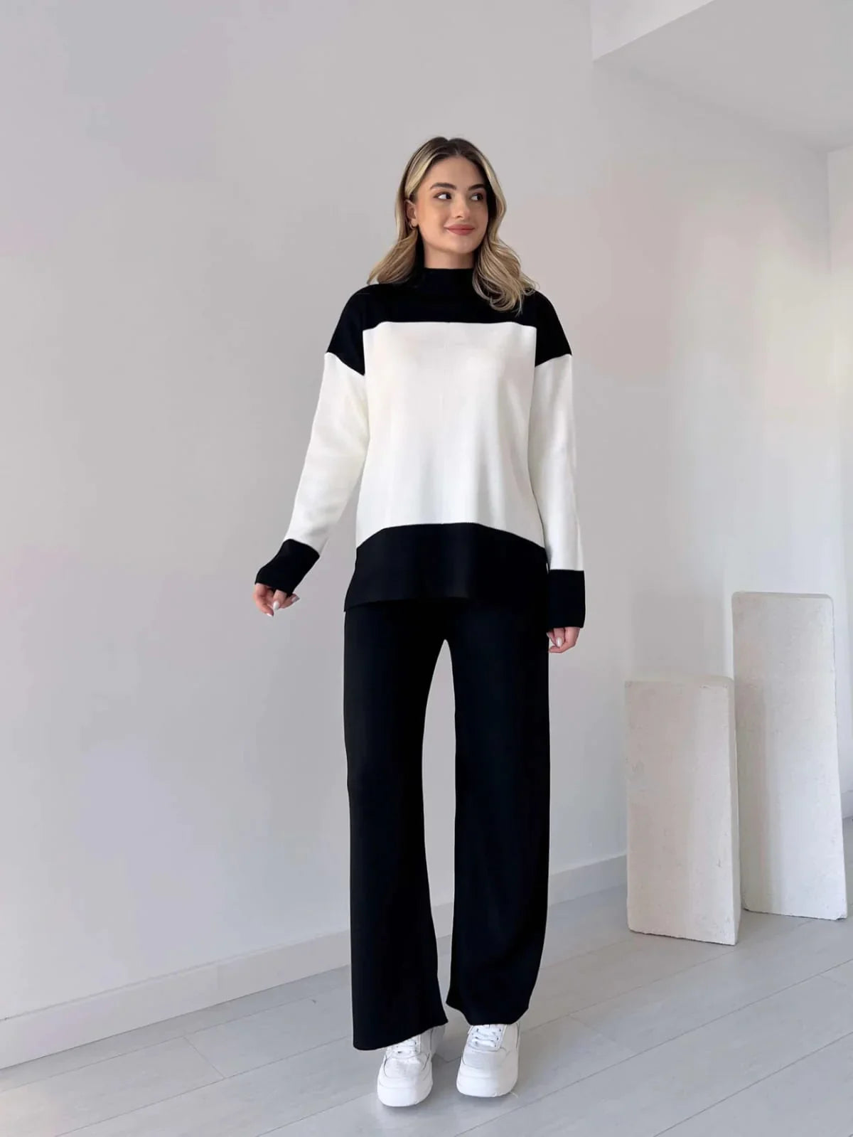 Long Sleeves Two piece Panel Knitted Suit Set – Cosset